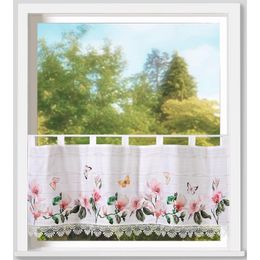 Weckbrodt-Gardinen Scheibengardine &raquo;Thalia&laquo; Schlaufen 1 Stk. tlg. Bistro, Microsatin, Makramee-Borte, HxB 45x120cm, Gardine, Store bunt Satin, Polyester 45cm, Schlaufen,