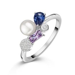 Firetti Damen Fingerring &raquo;Schmuck Geschenk Silber 925 Damenring Ring Baguette Kreis Tropfen&laquo; mit Zirkonia (synth.) - mit S&uuml;&szlig;wasserzuchtperle lila 52, 