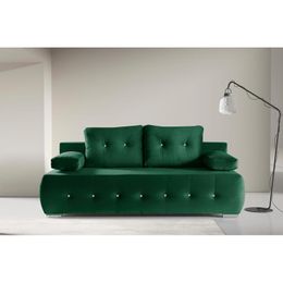WERK2 Schlafsofa &raquo;Monaco Design Bettsofa, pflegeleichter Samtoptik Bezug, Breite 205cm&laquo; 2-Sitzer Schlafcouch mit Bettkasten & funkelnden Ziersteinchen