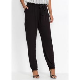 bonprix Damen bonprix Stoffhose weite Hose, aus Viskose, mit Bindeband, Loose Fit, eleganter Stil schwarz 46, N-Gr