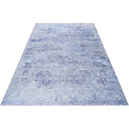 Wecon Home Teppich &raquo;Grace&laquo; rechteckig 6 mm H&ouml;he Vintage Look, Used Look, moderner Kurzflor, Wohnzimmer blau Polyester B : 190cm 1 Stk., 6mm, L: 290cm