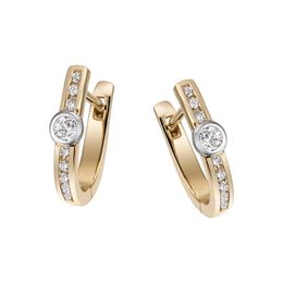 Firetti Damen Paar Creolen &raquo;Schmuck Geschenk Gold 585, ca.3,4 mm breit, gl&auml;nzend, massiv&laquo; mit Brillant - Zargenfassung wei&szlig; 0,24, 0,24 SI = kleine 