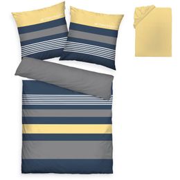 Tom Tailor HOME Bettw&auml;sche &raquo;Carl in Gr. 135x200 oder 155x220 cm&laquo; 3 mit GRATIS-Zugabe: Spannbettlaken, 100% Baumwolle, mit Rei&szlig;verschluss gelb Renforc&eacute;