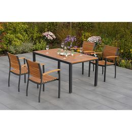 Merxx Garten-Essgruppe &raquo;Santorin&laquo; 5 Stk. tlg. grau Aluminium, Massivholz Einheitsgr&ouml;&szlig;e