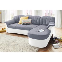 DOMO collection Ecksofa &raquo;ELVA 233x142 cm, elegante R&uuml;ckensteppung, L-Form&laquo; whlw. mit Bettfunktion und Federkern wei&szlig; Kunstleder SOFTLUX / Struktur ( 