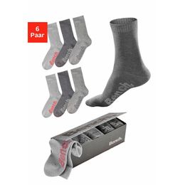 Bench. Damen Socken &raquo;Damen Herren Basic Socken f&uuml;r Freizeit und Alltag&laquo; Box, 6 Stk. tlg. in der praktischen Box mit verschiedenfarbigen Logos grau 35-
