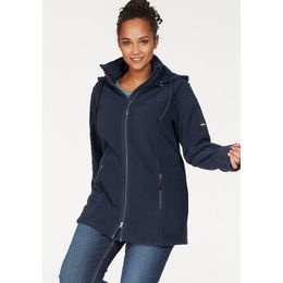 Polarino Damen Fleecejacke &raquo;Gro&szlig;e Gr&ouml;&szlig;en&laquo; mit Kapuze mit Kapuze, h&uuml;ftbedeckende L&auml;nge, bequemer Schnitt, w&auml;rmendes Fleece blau 46