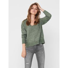 Jacqueline de Yong Jdy Damen JDY V-Ausschnitt-Pullover &raquo;JDYELANORA L/S V-NECK PULLO. KNT NOOS&laquo; mit leicht &uuml;berschnittenen Schultern gr&uuml;n M