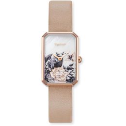 Engelsrufer Damen Quarzuhr &raquo;Flower&laquo; Armbanduhr, Damenuhr, Lederarmband, analog beige Einheitsgr&ouml;&szlig;e