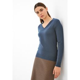 Vila Damen V-Ausschnitt-Pullover &raquo;VIRIL V-NECK L/S KNIT TOP - NOOS&laquo; Materialmix, regular fit blau L (40)