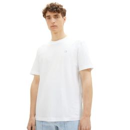 Tom Tailor Denim Herren Tom Tailor Denim Rundhalsshirt &raquo;Crewneck&laquo; mit kleinem Logo-Print wei&szlig; XXL