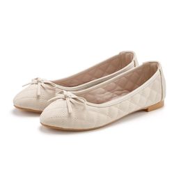 Lascana Damen Lascana Ballerina &raquo;Slipper, Schl&uuml;pfschuh, Freizeitschuh, Slip-On-Sneaker,&laquo; mit eleganter Schleifenapplikation VEGAN beige 44