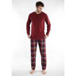 Tom Tailor Herren Tom Tailor Schlafanzug &raquo;Rhodos&laquo; 2 tlg. Langarm, Rundhalsausschnitt, mit Kn&ouml;pfen, kariert, Baumwolle rot 56 (XXL)