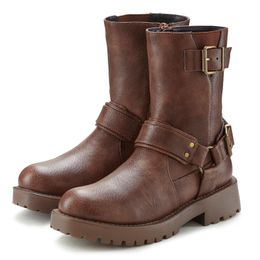 Lascana Damen Lascana Bikerboots mit trendigen Zierschnallen, Stiefel, Stiefelette braun 40