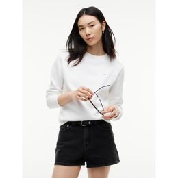 Tommy Jeans Damen Sweatshirt &raquo;TJW REG S FLAG CREW&laquo;, mit Logostickerei, Regular Fit wei&szlig; L (40)
