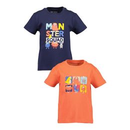 Blue Seven Jungen T-Shirt Packung, 2 tlg. unifarben und bedruckt, mit Druckapplikationen, aus reiner Baumwolle 116