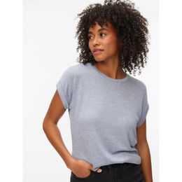 V&eacute;ro Moda Vero Moda Damen Kurzarmpullover &raquo;VMBRIANNA SS O-NECK PULLOVER BOO REP&laquo; mit &uuml;berschnittenen Schultern mit Umschlagsaum blau S