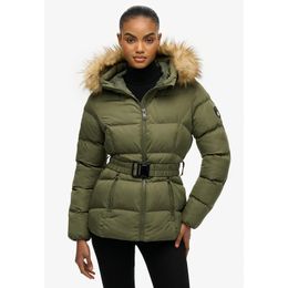 Superdry Damen Steppjacke &raquo;FUJI BELTED PUFFER&laquo; mit Kapuze mit Markenlabel, aus Polyester, Regular Fit gr&uuml;n M