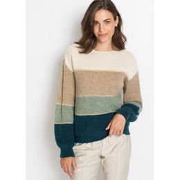 bonprix Damen bonprix Strickpullover weicher Strick mit metallisierten Fasern, U-Bootausschnitt, bequem beige 32/34 (XS)