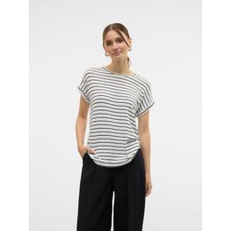 V&eacute;ro Moda Vero Moda Damen Kurzarmpullover &raquo;VMBRIANNA SS O-NECK PULLOVER BOO REP&laquo; mit &uuml;berschnittenen Schultern mit Umschlagsaum schwarz-wei&szlig; L