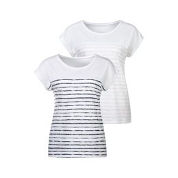 Beachtime By Lascana Damen Beachtime by Lascana T-Shirt &raquo;mit Streifen&laquo; 2er-Pack, Sommershirts aus reiner Baumwolle mit Slub-Effekt bunt 44/46
