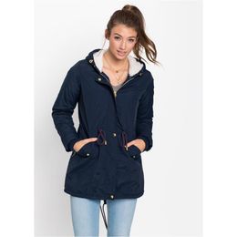 bonprix Damen bonprix Parka mit Kapuze modischer Stil, mit Teddy-Fleece, mit Kapuze, lockere Passform blau 46