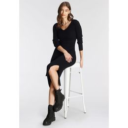 AJC Damen AJC Strickkleid in Midil&auml;nge mit seitlichem Schlitz und Vneck schwarz 38, N-Gr
