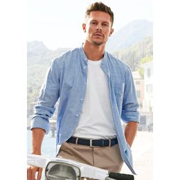 H.I.S. H.I.S Herren Langarmhemd Regular Fit, Stehkragenhemd mit Brusttasche, reine Baumwolle blau L (41/42), N-Gr