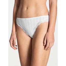 Calida Damen Calida Slip &raquo;Etude Toujours&laquo; Nadelstreifen-Optik, florale Spitze, Regular-Cut, Jacquard, elastisch wei&szlig; XS (36/38)