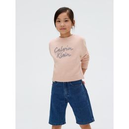 Calvin Klein Jeans M&auml;dchen Rundhalspullover &raquo;LOGO METALLIC INTERSIA&laquo; f&uuml;r Kinder bis 16 Jahre, gro&szlig;e Stickerei rosa 4 (104)