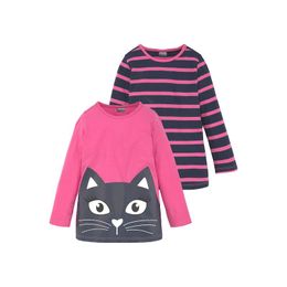 Kidsworld M&auml;dchen Kidsworld Langarmshirt &raquo;f&uuml;r kleine M&auml;dchen&laquo; 2er-Pack, 2 Stk. Langarm, l&auml;ssige Passform blau 116/122