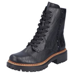 Rieker Damen Schn&uuml;rstiefelette , Schn&uuml;rboots, Blockabsatz, Innenrei&szlig;verschluss und Nietenverzierung schwarz 41