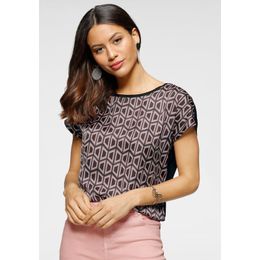 Laura Scott Damen Shirtbluse &raquo;im Materialmix mit Satin, verschiedene Muster f&uuml;r jeden Geschmack,&laquo; femininer Stil, Rundhalsausschnitt, lockere Passform