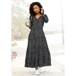 Lascana Damen Lascana Maxikleid &raquo;mit Blumenprint und Volants aus gewebter Viskose, locker bequemer Look&laquo; Ohne Taschen Lang&auml;rmliges Webkleid, 