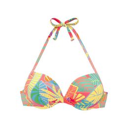s.Oliver Damen s.Oliver Push-Up-Bikini-Top &raquo;Yana&laquo; mit stylischem Bl&auml;tterdruck bunt 34, Cup B