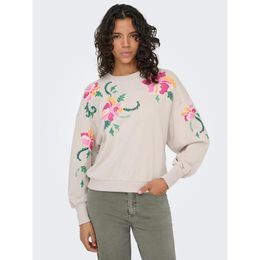 Only Damen Only Sweatshirt &raquo;ONLBROOKE L/S O-NECK FLOWER SWT&laquo;, Baumwollmischung, regular fit beige XS