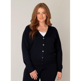 Base Level Curvy Damen Cardigan &raquo;BAS-YVONNE&laquo; mit V-Ausschnitt und Knopfleiste blau 58 (60)