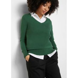 bonprix Damen bonprix Strickpullover &raquo;Feinstrickpullover&laquo; aus Baumwollmischung, mit V-Ausschnitt, schmale Passform gr&uuml;n 48/50 (XL)