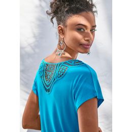 Vivance Damen Kurzarmshirt &raquo;mit Spitzeneinsatz im R&uuml;cken&laquo; aus elastischem Viskose Jersey, sommerlich leicht blau 32/34