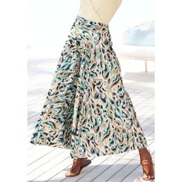 Lascana Damen Lascana Hosenrock &raquo;mit extra weitem Bein&laquo; mit Alloverdruck, Culotte, luftige Sommerhose, Strandhose, Schlupfhose beige 36