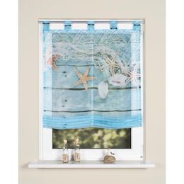 Home Wohnideen Raffrollo &raquo;MARITIM&laquo; mit Schlaufen ohne Bohren freih&auml;ngend blau Voile, Obermaterial: 100% Polyester 140cm, einseitig verschiebbar, 
