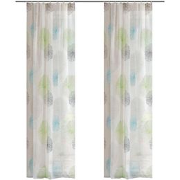 Home Wohnideen Vorhang &raquo;RAWLINS&laquo; Kr&auml;uselband 2 Stk. tlg. 2er Pack Zugbandschal RAWLINS bedruckt gr&uuml;n Voile, Polyester 145cm, Kr&auml;uselband, 140cm