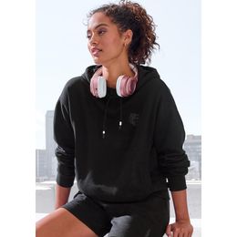 Buffalo Damen Kapuzenpullover mit Kontraststickerei und seitliche Taschen schwarz 36/38
