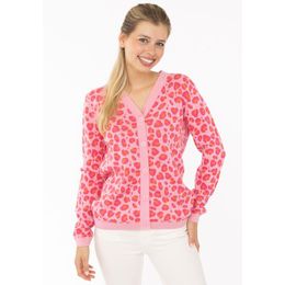 Zwillingsherz Damen Strickjacke &raquo;"Gestrickter-Leo"&laquo; mit Kn&ouml;pfen, mit Leomuster aus reiner Baumwolle rosa L/XL