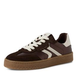 Tamaris Damen Plateausneaker Freizeitschuh, Halbschuh, Schn&uuml;rschuh im Retro-Look braun 41