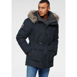 Bruno Banani Herren Parka mit Kapuze strapazierf&auml;higes Material, abnehmbare Kapuze mit Fellimitat blau XXL (56)