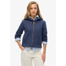Superdry Damen Kapuzensweatjacke &raquo;ESSENTIAL LOGO ZIPHOOD HB&laquo; aus Baumwolle und Polyester, Relaxed Fit, mit Rippb&uuml;ndchen blau S