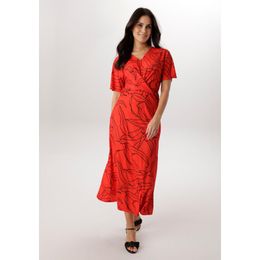 Aniston Selected Damen Aniston SELECTED Midikleid mit angedeuteter Wickelopik rot 36, N-Gr