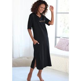 Vivance Dreams By Lascana Damen Vivance Dreams by Lascana Nachthemd Seitennahttaschen mit sch&ouml;nem Foildruck schwarz 32/34, N-Gr
