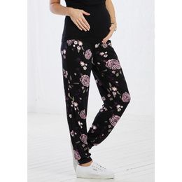 Neun Monate Damen Umstandshose &raquo;Haremshose f&uuml;r Schwangerschaft und Stillzeit&laquo; , in bequemer Passform und mit Blumenmuster schwarz 44/46, N-Gr
